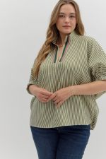 ENTRO Stripe Pattern High Neck Dolman Top In Olive PLUS Size – Craft Closet